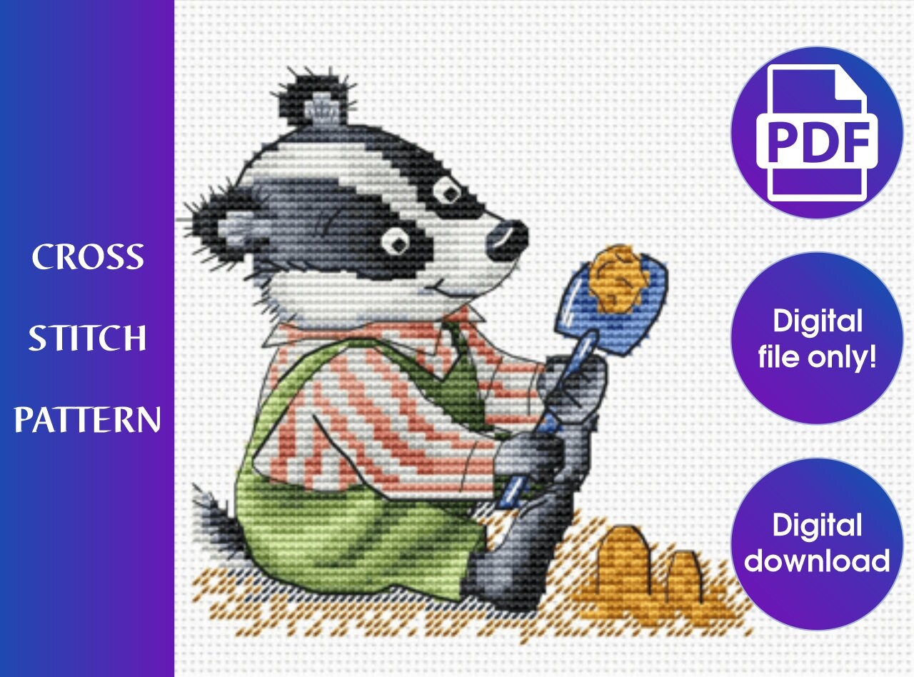 Badger Cross Stitch Patternbadger Pdfbadger Embroidery - Etsy