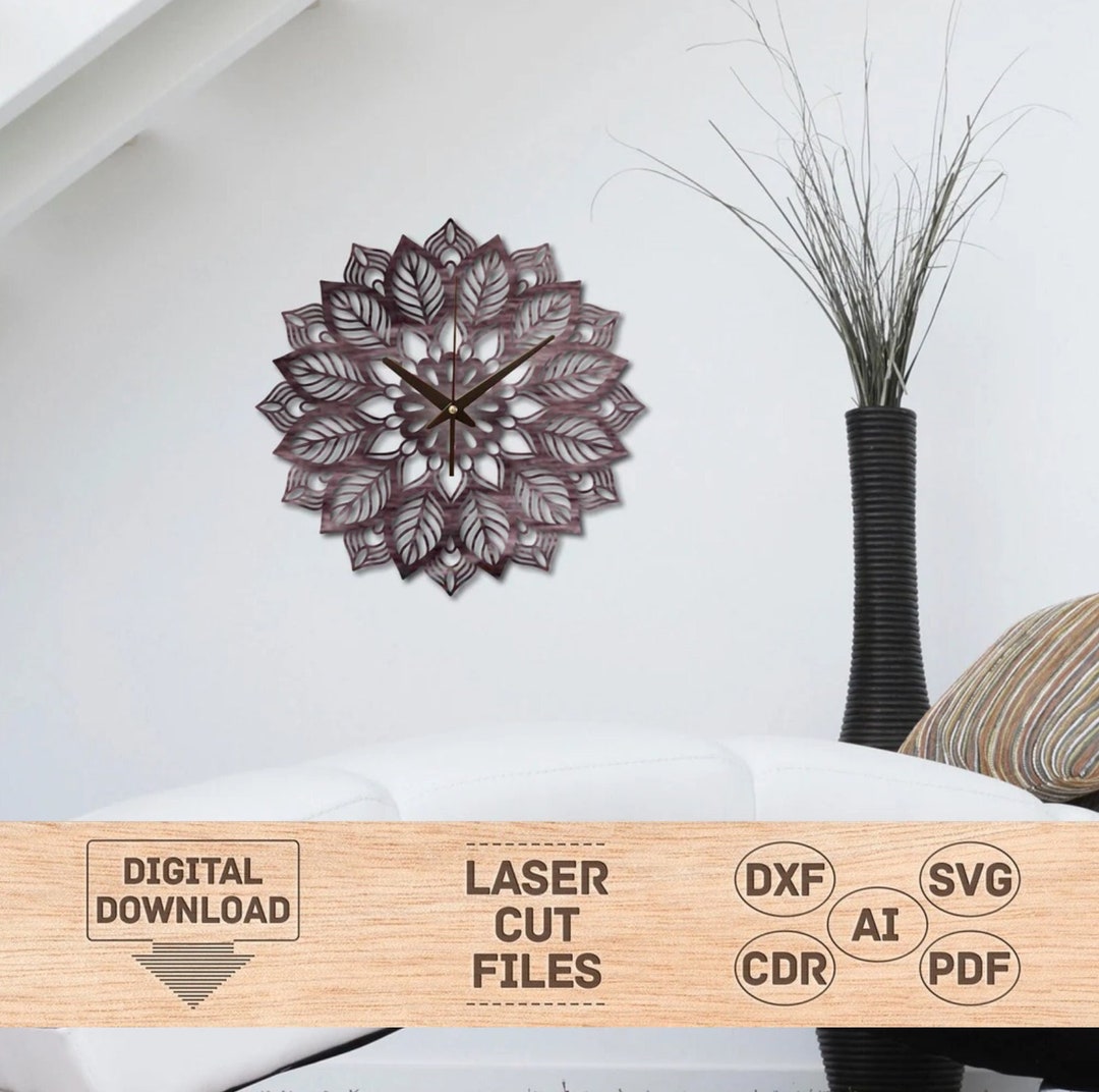 Leaf Clock Laser Cut, Leaf Clock Pattern, Leaf Clock Svg, Wood Wall ...