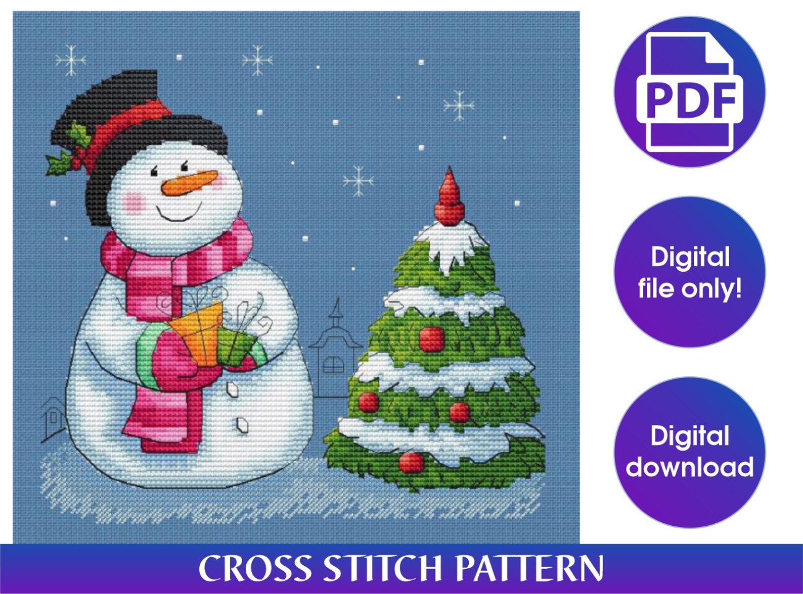 Snowman Patternsnowman Cross Stitch Patternwinter Cross - Etsy