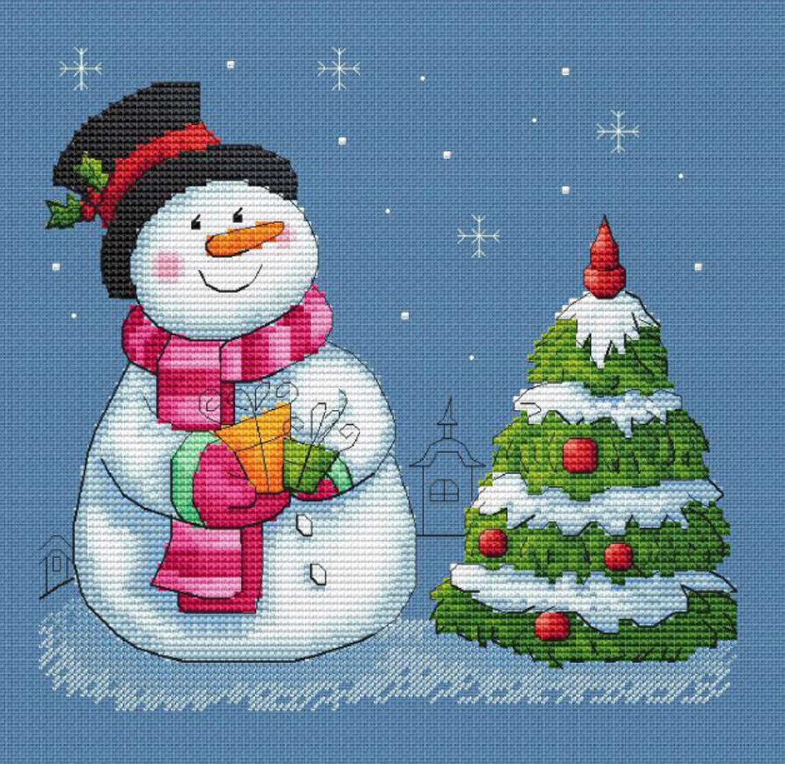 Snowman Patternsnowman Cross Stitch Patternwinter Cross - Etsy
