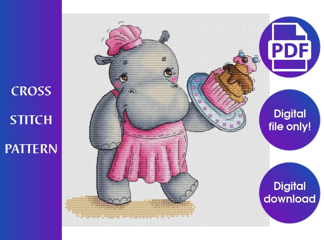 Hippo Cross Stitch Pattern,cute Animal Cross Stitch Pattern ...