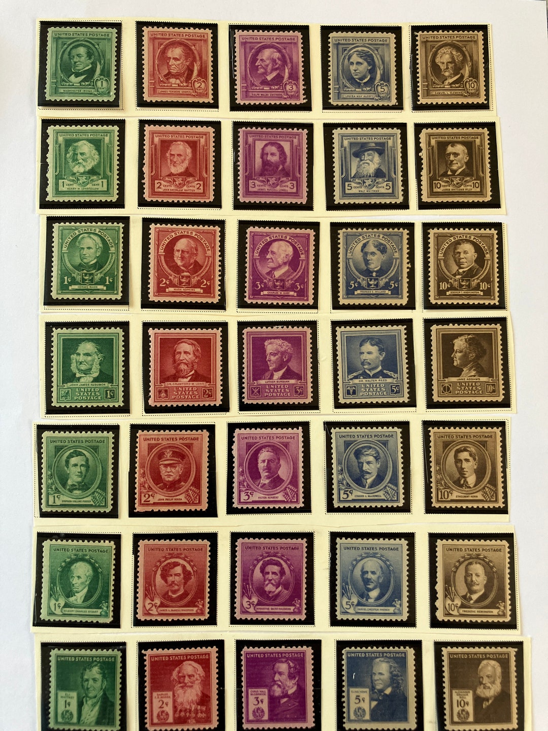 US Postage Stamps, 1940 Famous Americans Complete Set, Unhinged, Stamps ...