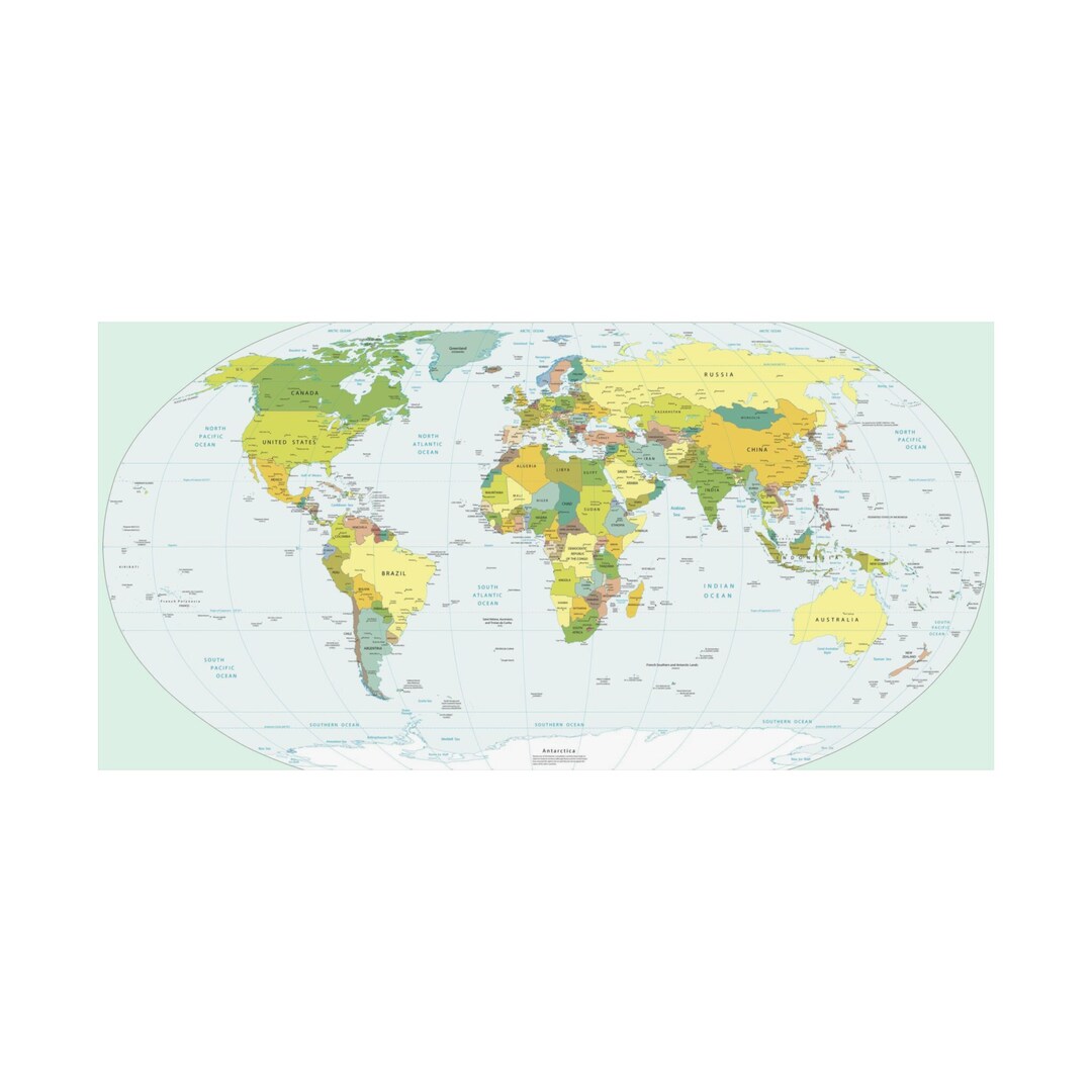 World Map With Countries Poster Digitally Upscaled World Political Map ...