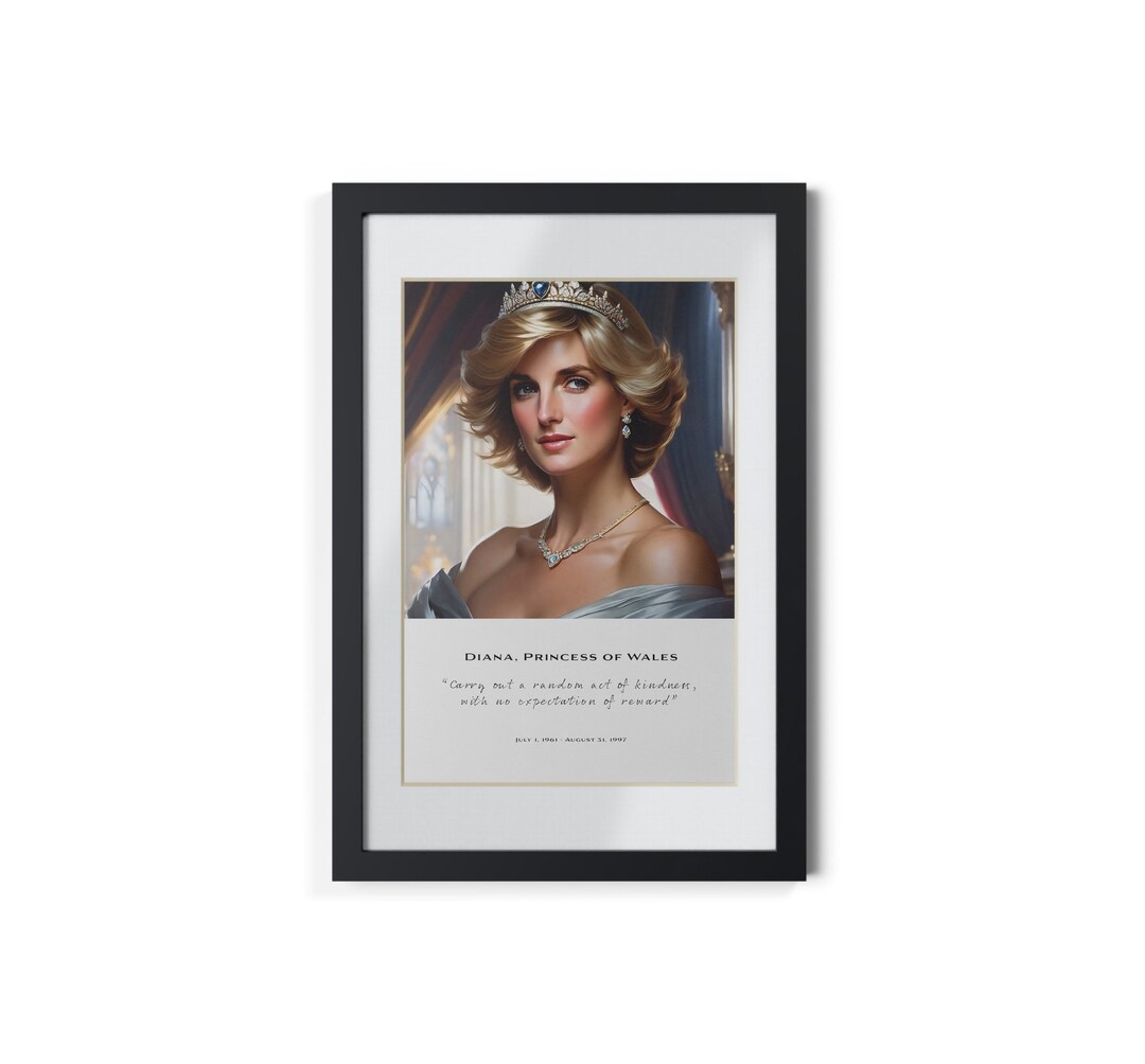 Elegant Princess Diana Tribute Portrait Framed 8x12 Princess Diana ...