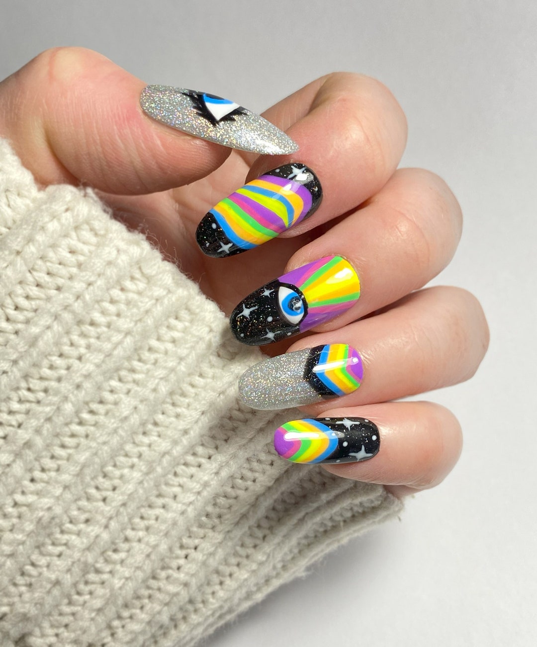 Psychedelic Press on Nails-tripping Illusion Nails-ufo Abstract Nail ...