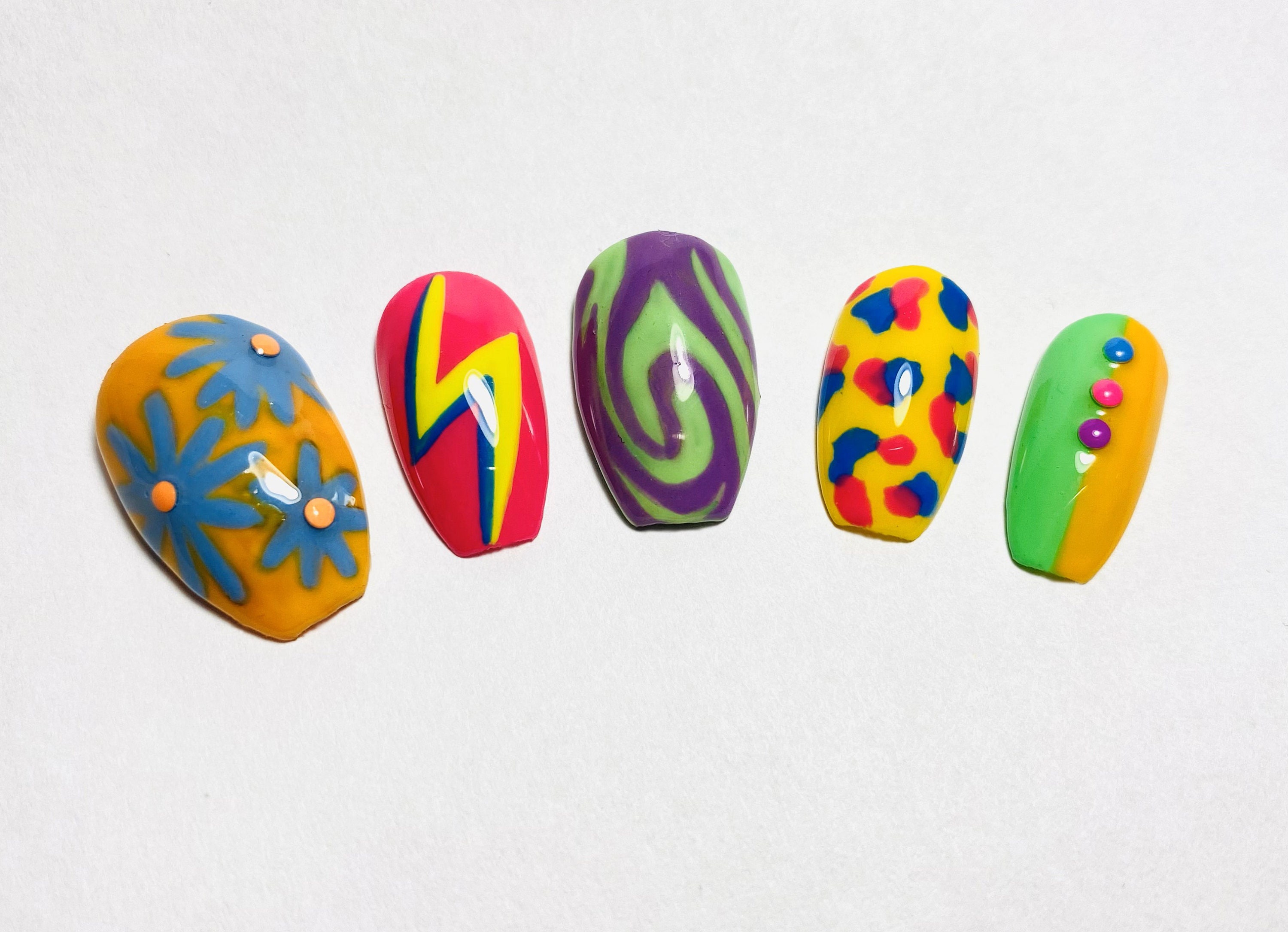 Neon Trip Press on Nails-tripping Illusion Nails-ufo Abstract Nail Art ...