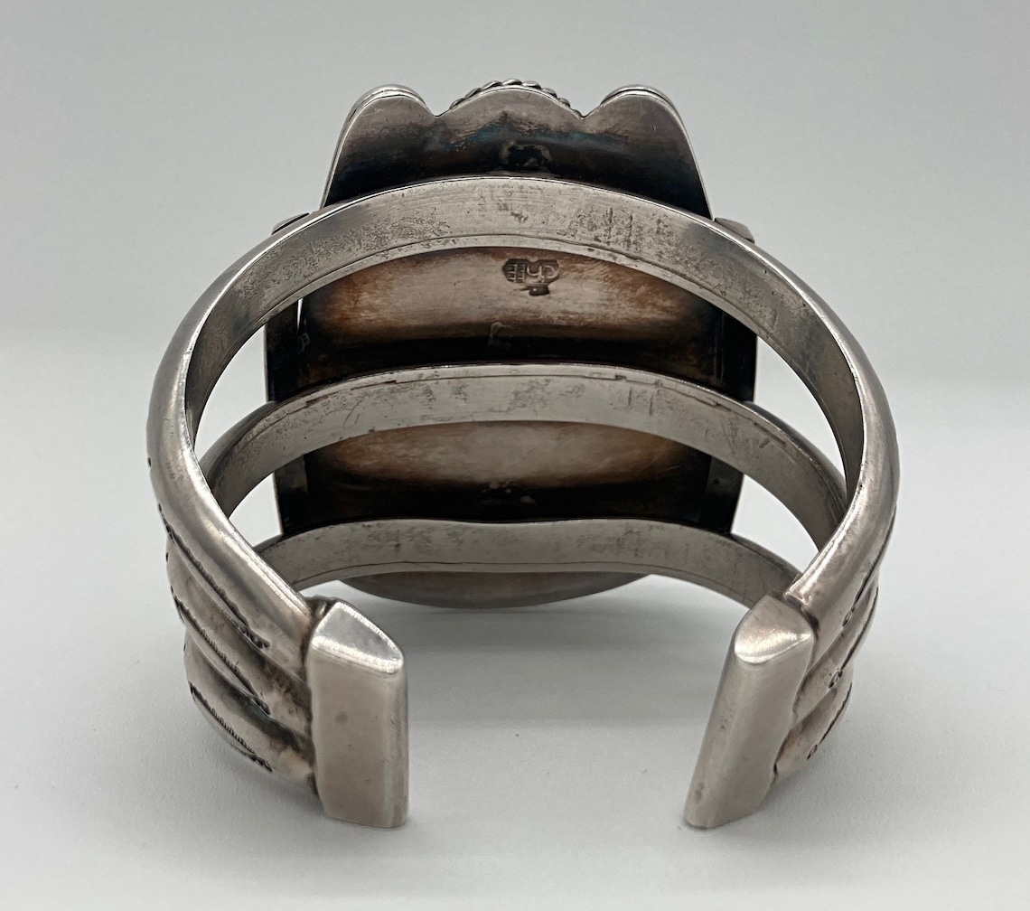 Mark Chee Signed Navajo Handmade Sterling Silver Cuff Bracelet With ...