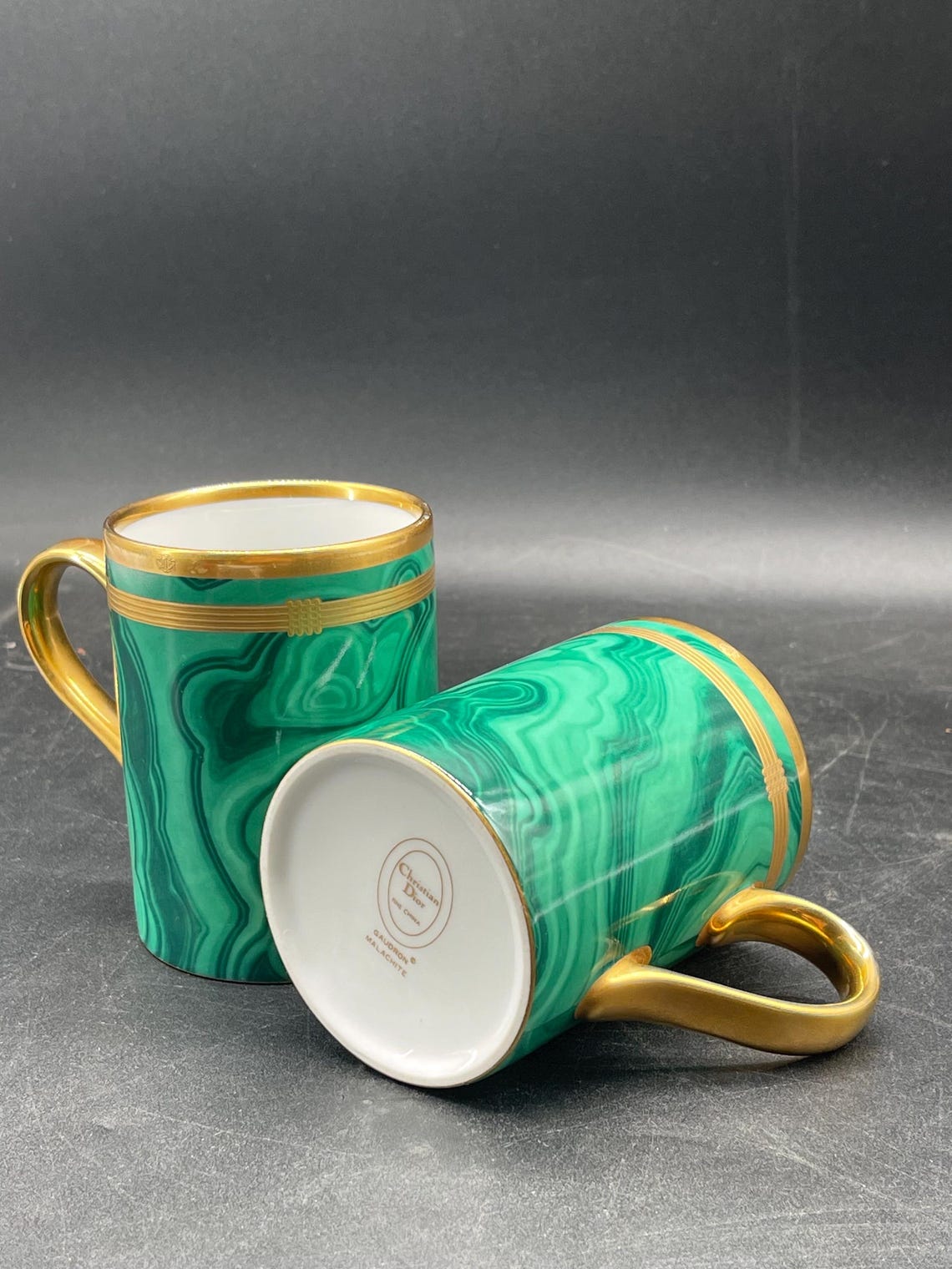 Pair of Gaudron Malachite Christian Dior Vintage Mugs – Green & Gold ...
