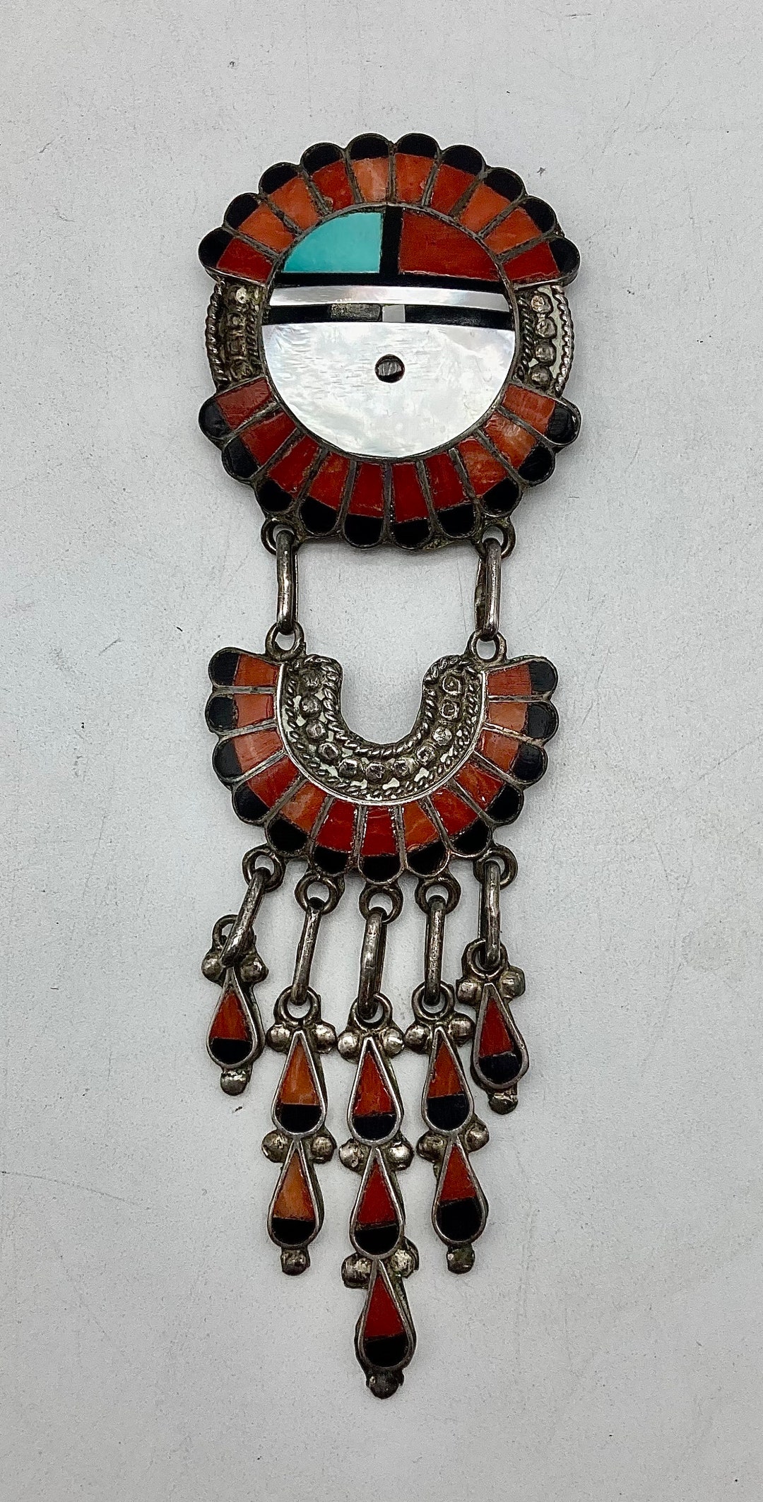 Large Artist Signed Zuni Handmade Sterling Silver Sun Face With Bib ...