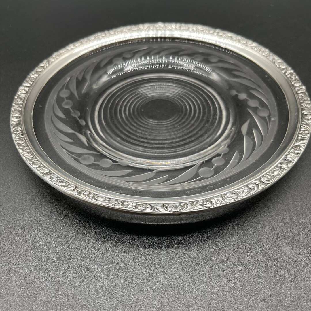 Vintage Watson Co. Etched Glass Sterling Silver Edge Dish / Watson Co ...