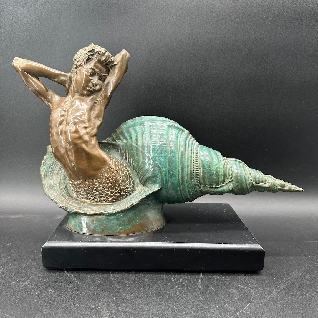 James Siebert “young God Triton” Bronze Sculpture on Marble Base ...