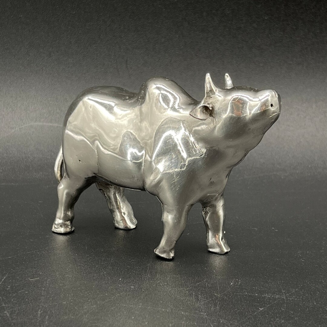 Vintage Silver-plated Brahman Bull Figurine / Miniature Bull Figurine ...