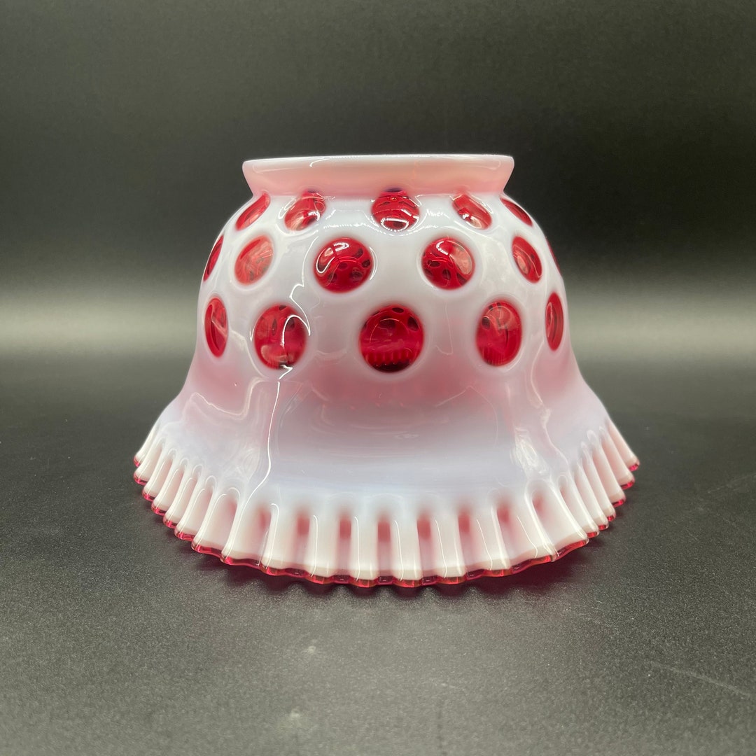 Vintage Fenton Cranberry Glass Lamp Shade / Coin Dot Bubble Glass W ...