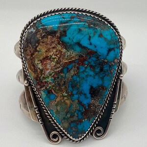 Mark Chee Signed Navajo Handmade Sterling Silver Cuff Bracelet With ...