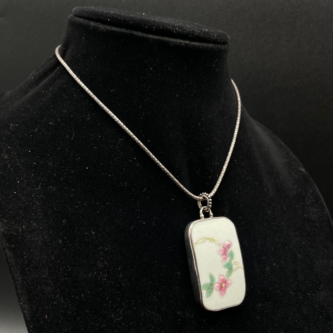 Porcelain Pottery Shard Necklace / Sterling Silver / Porcelain Shard ...