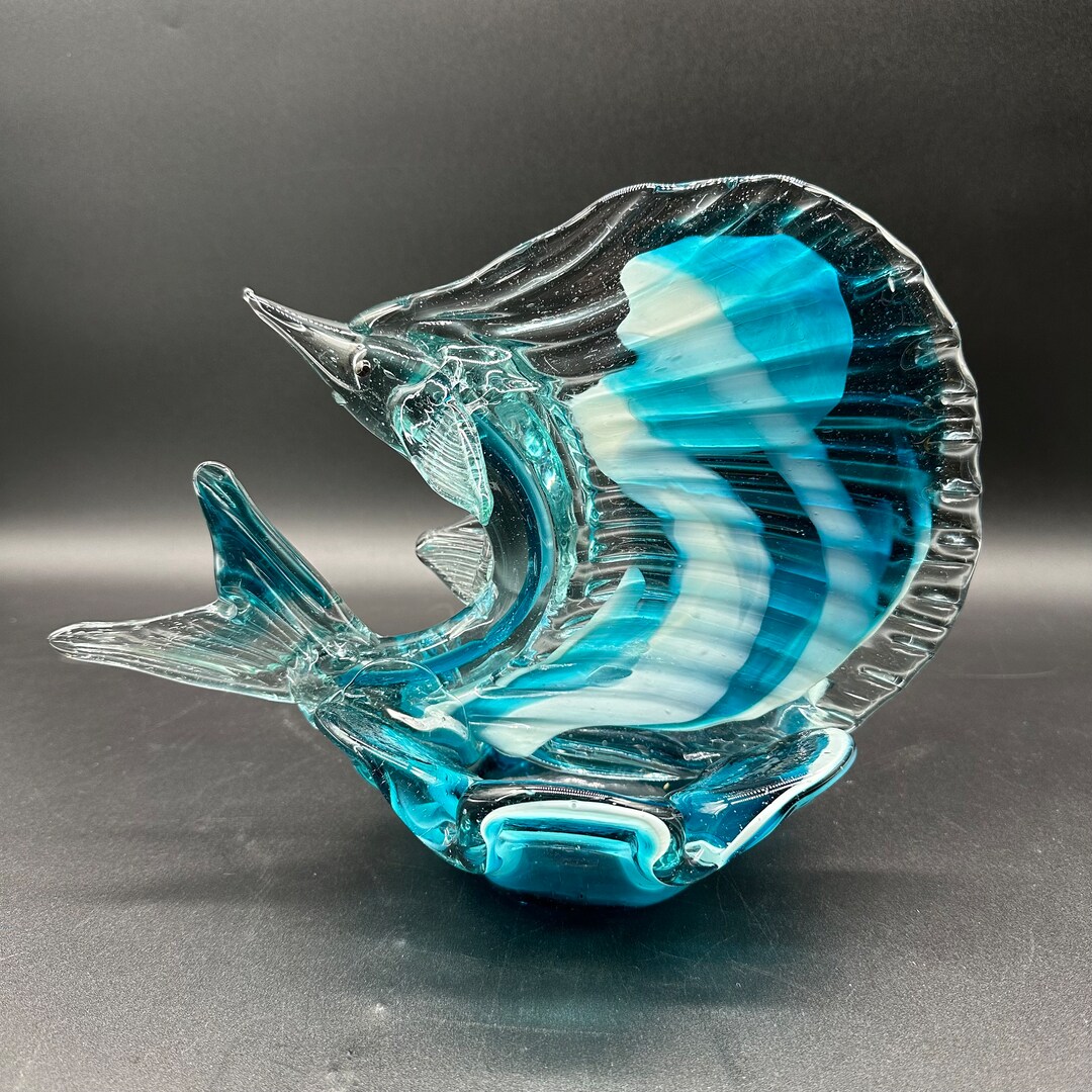 Vintage Hand Blown Murano Marlin Swordfish Glass Compote Bowl / Blue ...