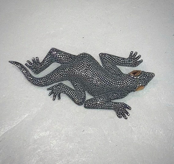 Sterling Silver Lizard Brooch / Lizard Pin With 22 Ka… - Gem
