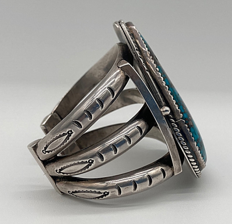 Mark Chee Signed Navajo Handmade Sterling Silver Cuff Bracelet With ...