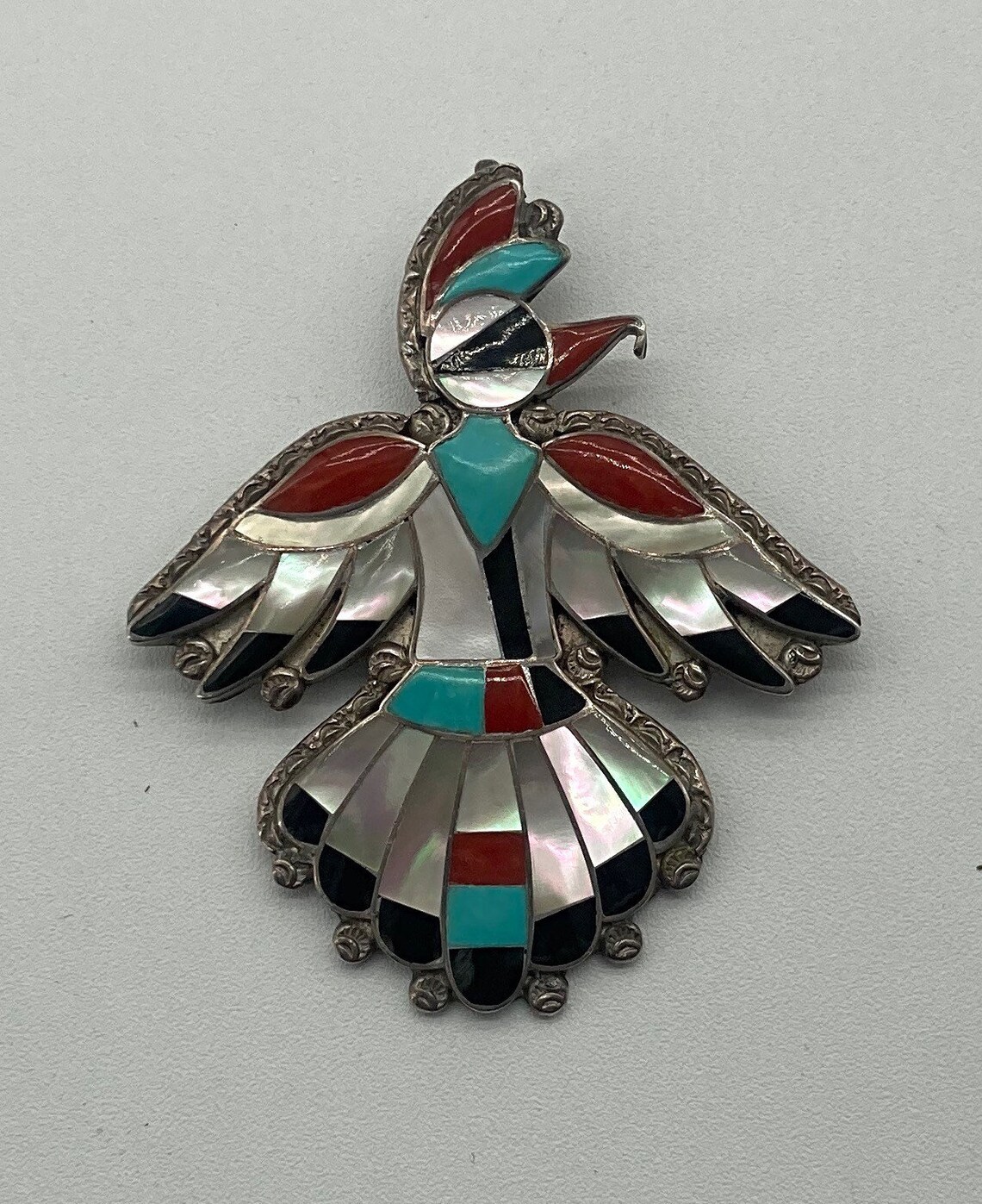 Artist Signed Zuni Handmade Sterling Silver Peyote Bird Pin / Pendant ...