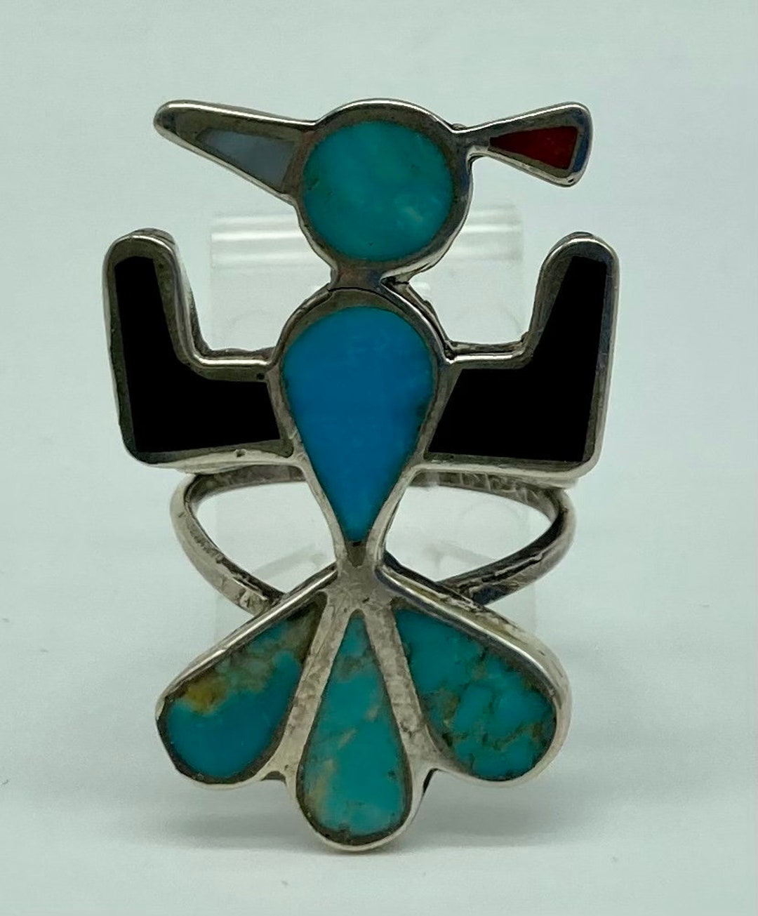 Native American Handmade Sterling Silver Peyote Bird Ring With Multi ...