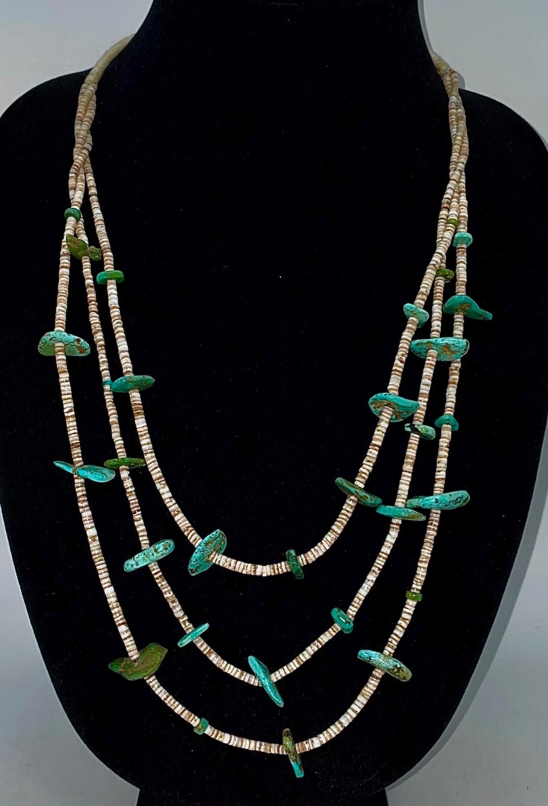 3 Strand Heishi Necklace / Native American Handmade Heishi With Shell ...