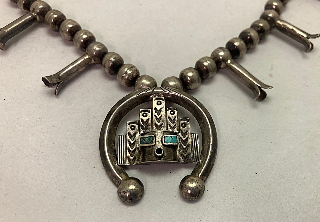 Native American Handmade Sterling Silver and Turquoise Squash Blossom ...