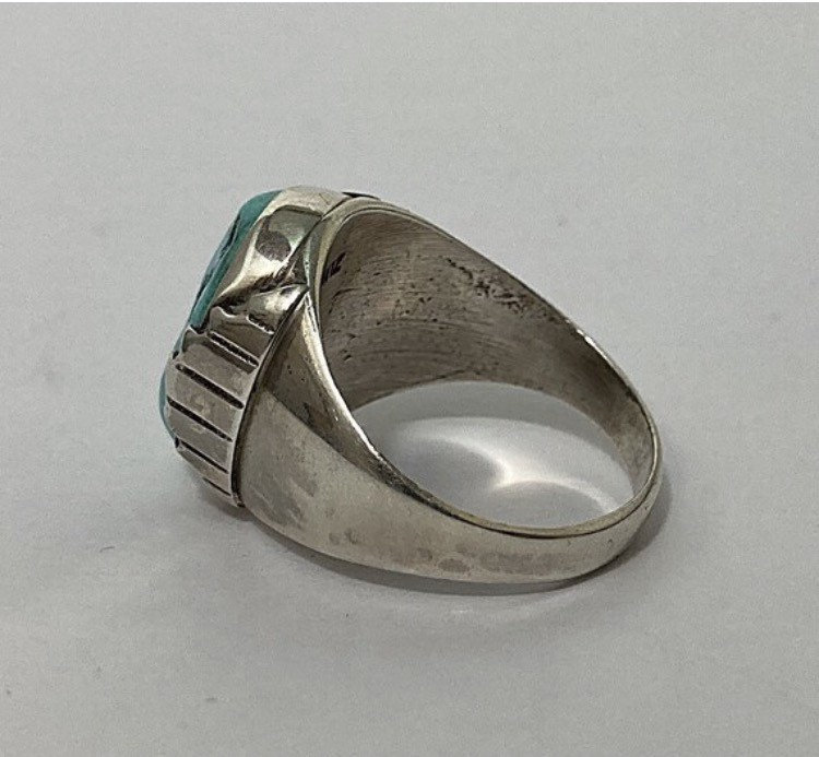 Artist Signed Zuni Handmade Sterling Silver Ring With Turquoise Stone ...