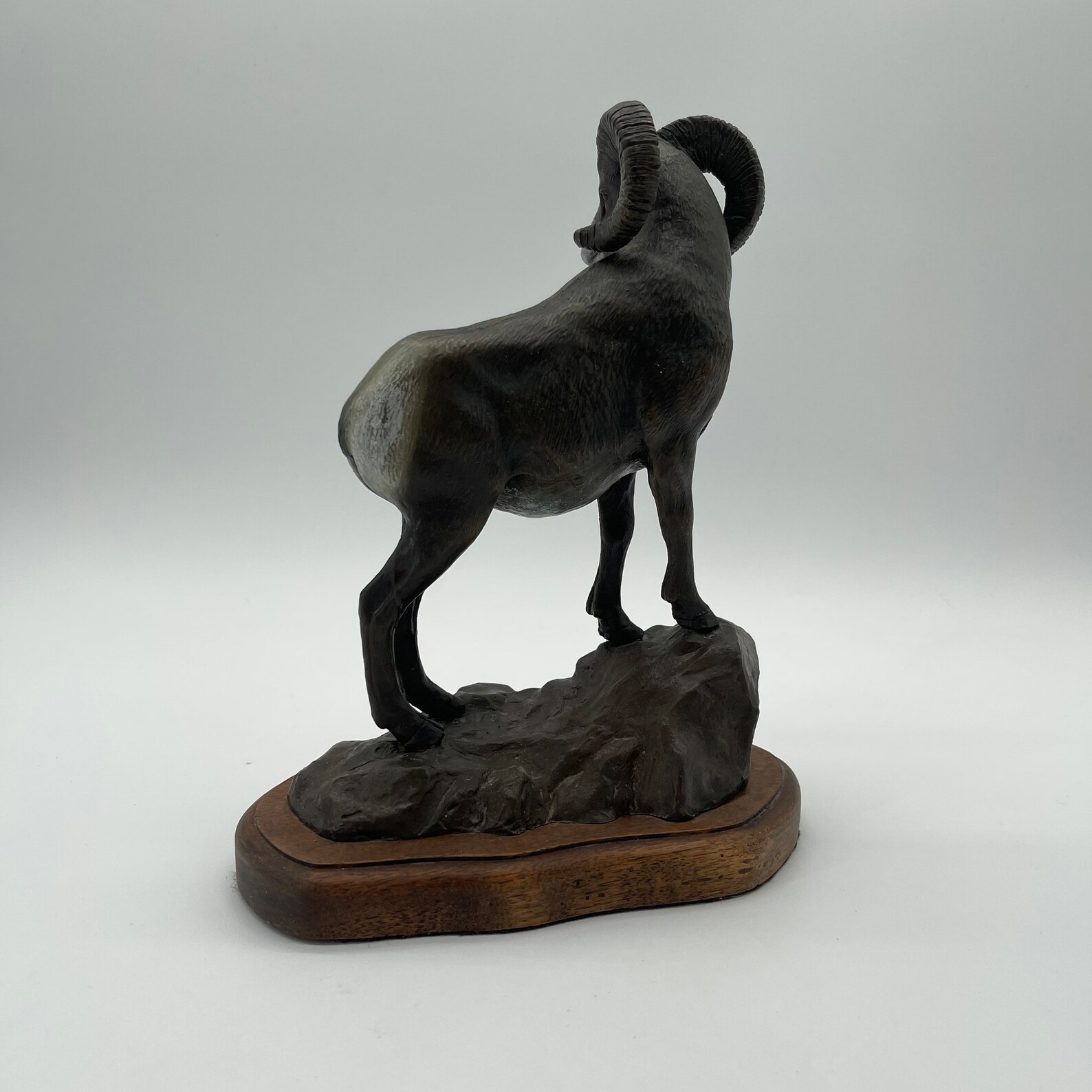 Bronze Big Horn Sheep Statue / Vintage Bronze Sculpture on Wooden Base ...