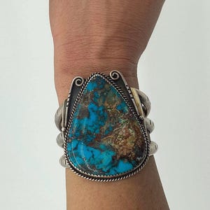 Mark Chee Signed Navajo Handmade Sterling Silver Cuff Bracelet With ...