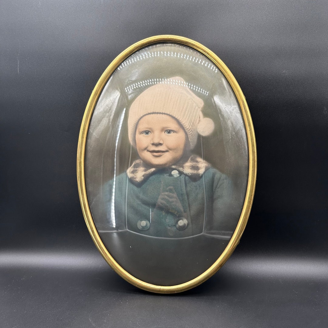 Oval Brass Finish Metal Picture Frame With Bubble Glass / Antique ...