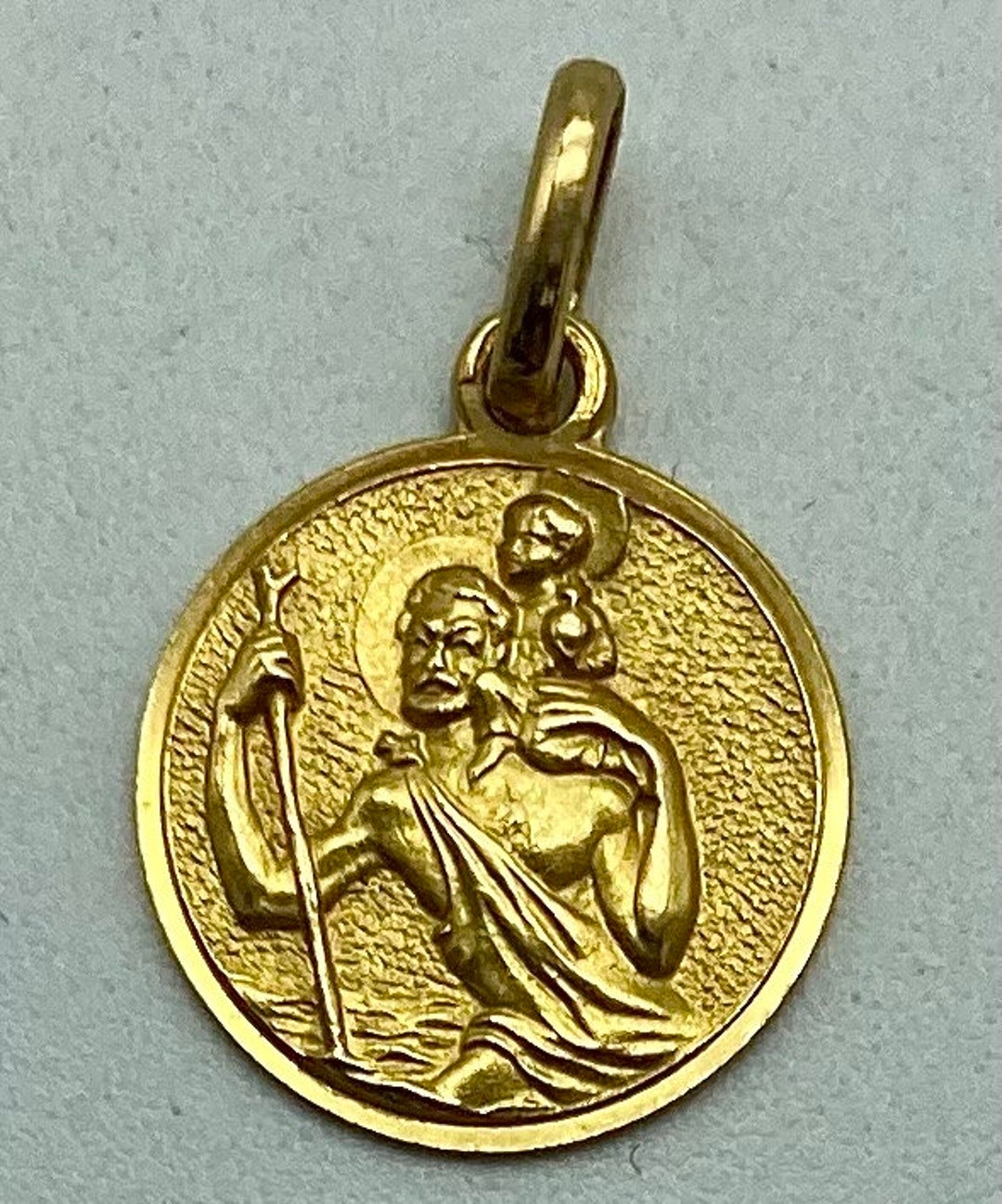Small 750 / 18 Karat Gold Saint Christopher Pendant / Charm 37X ...