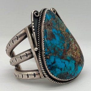 Mark Chee Signed Navajo Handmade Sterling Silver Cuff Bracelet With ...