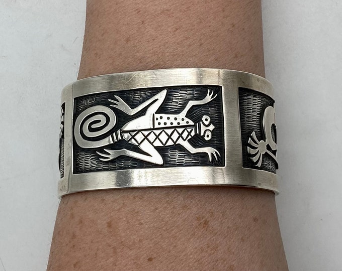 Artist Signed Hopi Handmade Sterling Silver Cuff Bracelet With Sterling ...