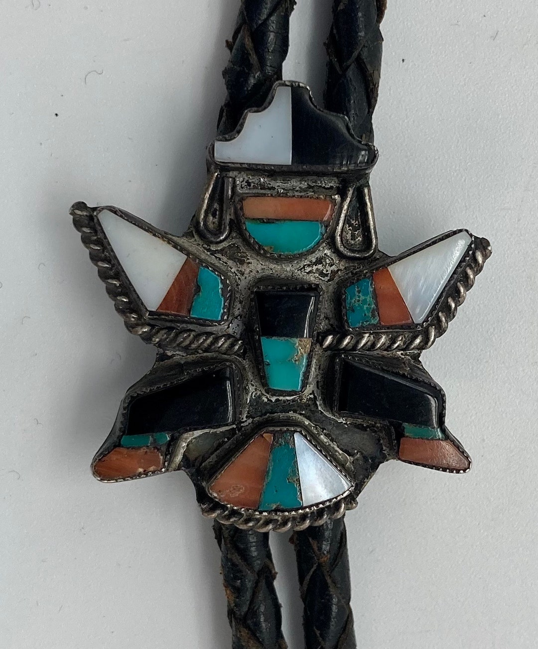 Zuni Handmade Knifewing Kachina Bolo Tie With Sterling Silver Tips and ...