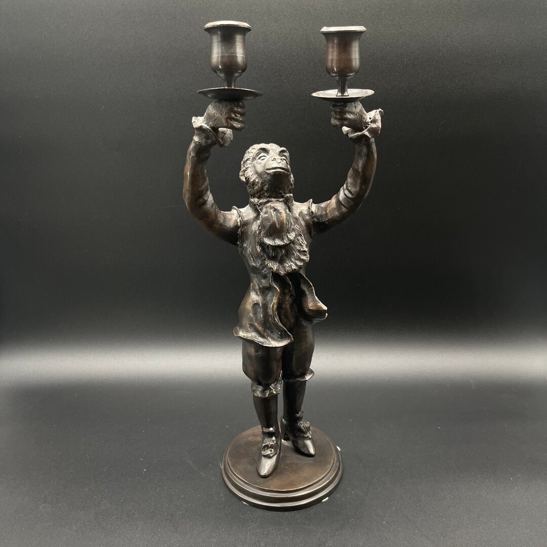 Rare Bronze Monkey Bulter Candle Holder Statue / Vintage Bronze Monkey ...