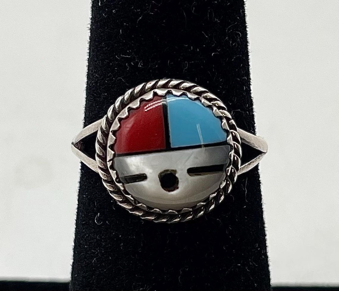 Hopi Ring / Artist Signed Hopi Handmade Sterling Silver Sun Face Ring ...