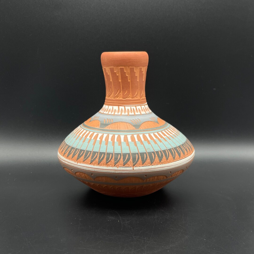 Signed Navajo Pottery / Etched Clay Pottery Vase / Handmade and Hand ...