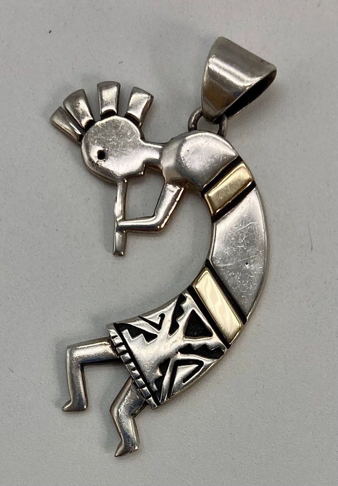 Small Artist Signed Native American Handmade Sterling Silver and 14 ...