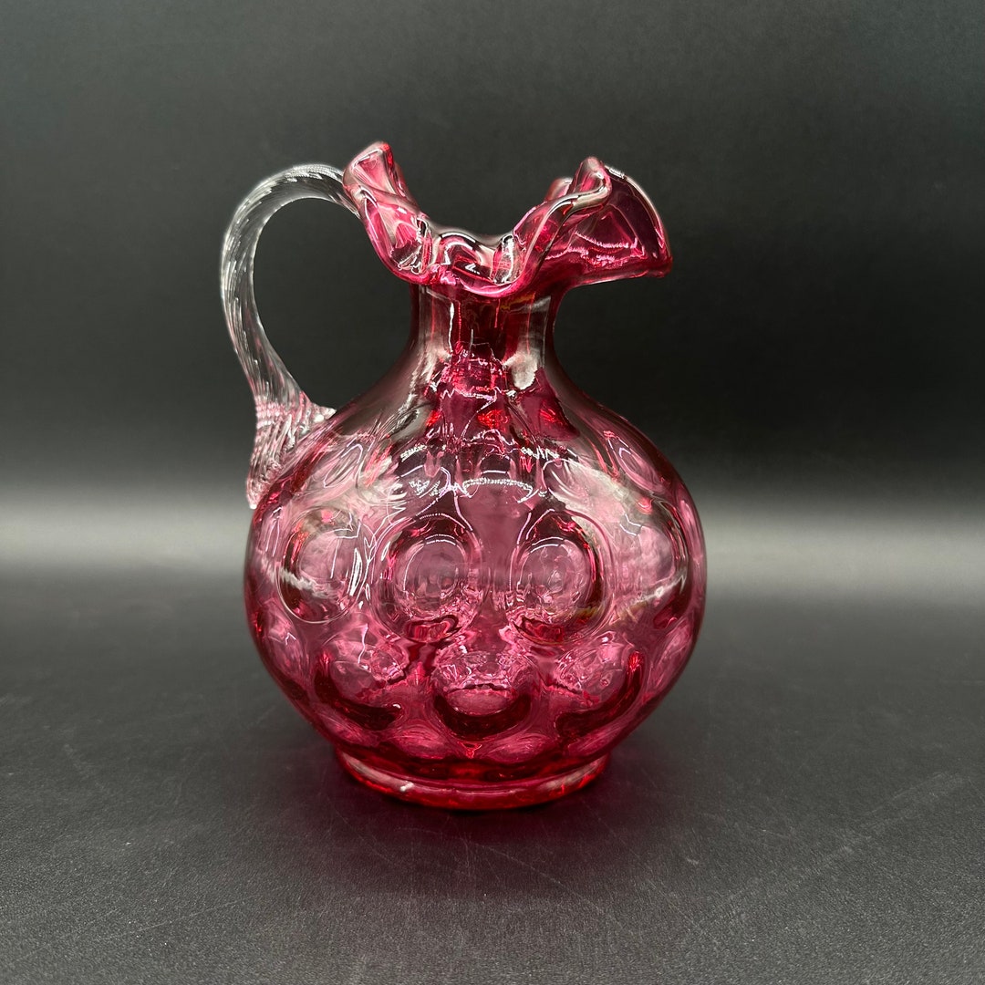 Fenton Glass Cranberry Dot Optic Ruffle Pitcher / Vintage Fenton ...