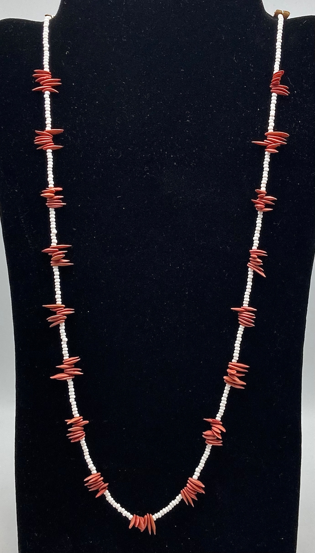 Native American Handmade Heishi Necklace With White Shell Beads, Red ...