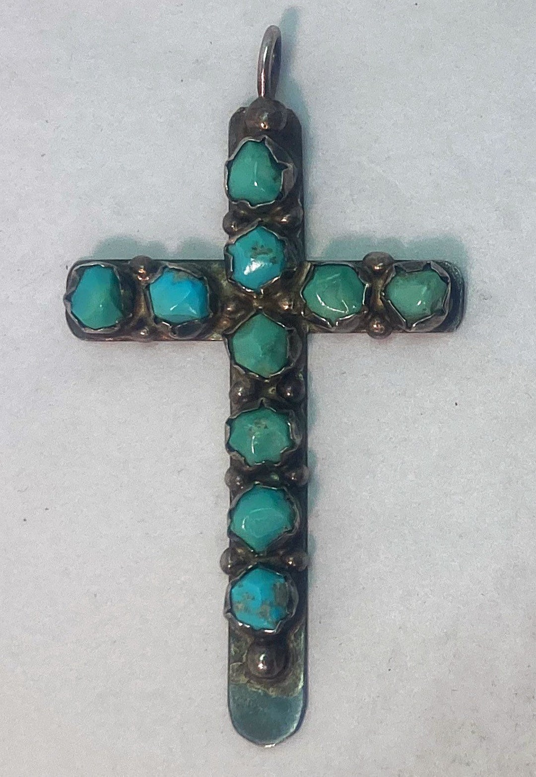 Native American Handmade Sterling Silver Cross Pedant With Natural ...
