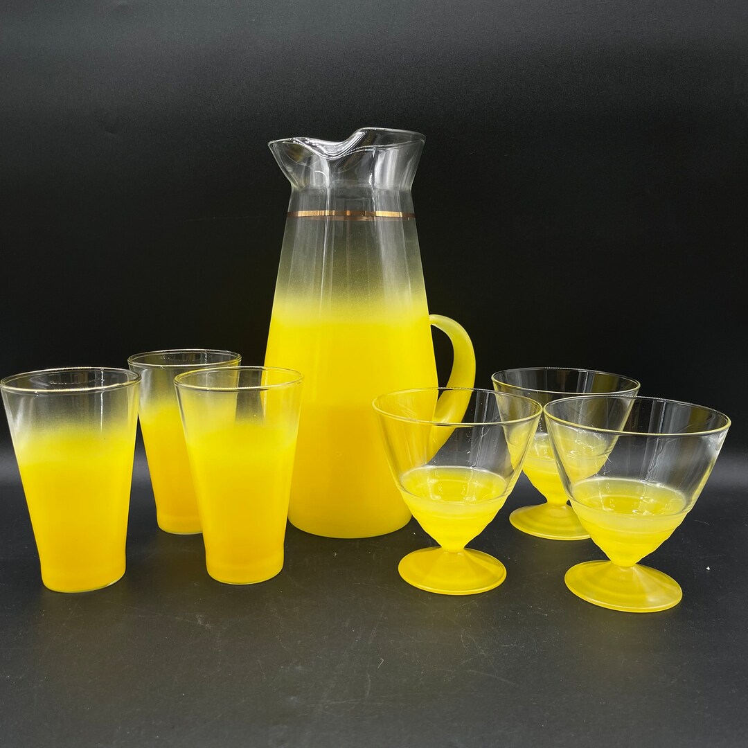 Vintage Mid-century Glass Pitcher Set / Yellow Gradient Pitcher W ...