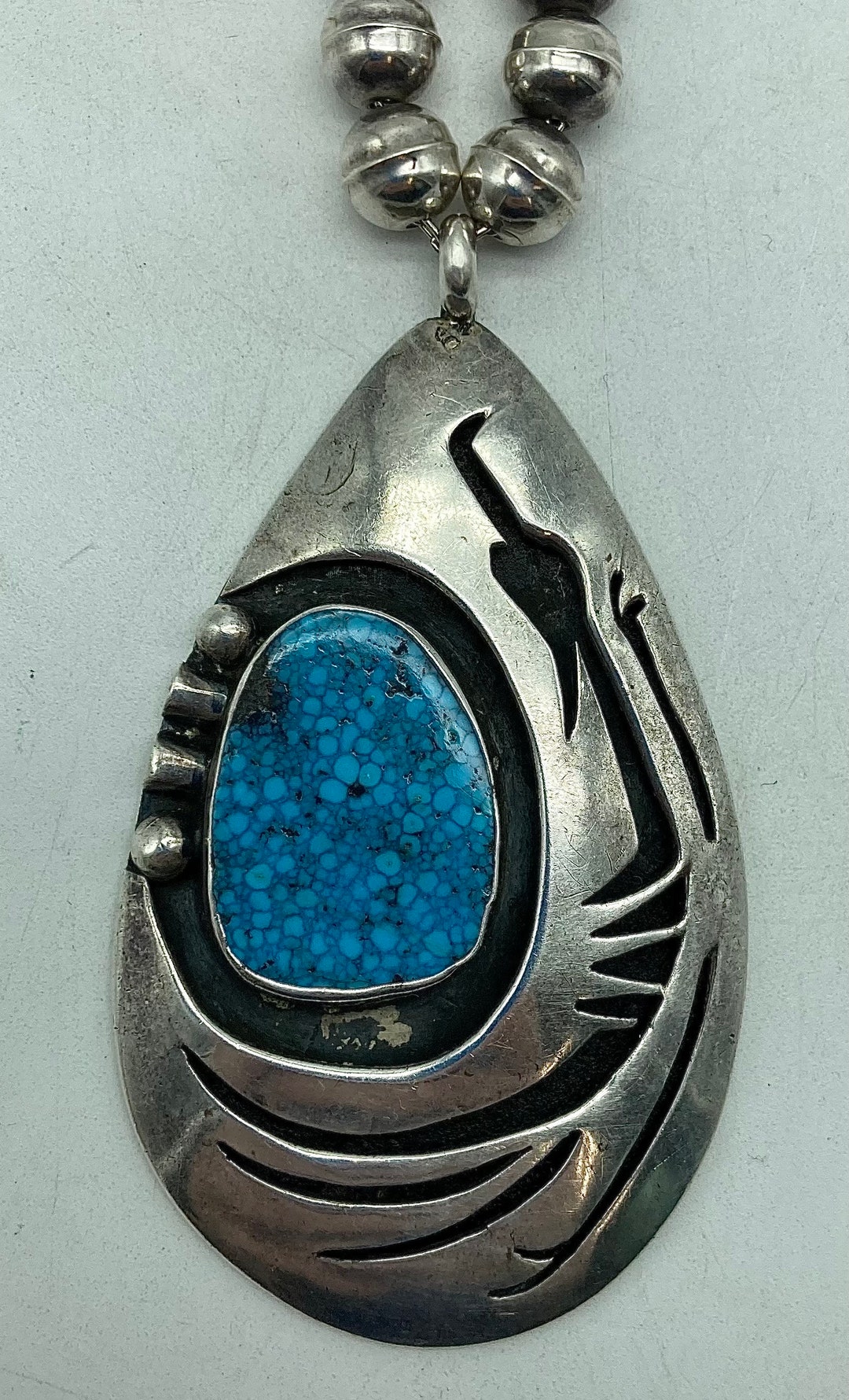 Joe Begay Signed Navajo Handmade Sterling Silver Beaded Necklace With A ...