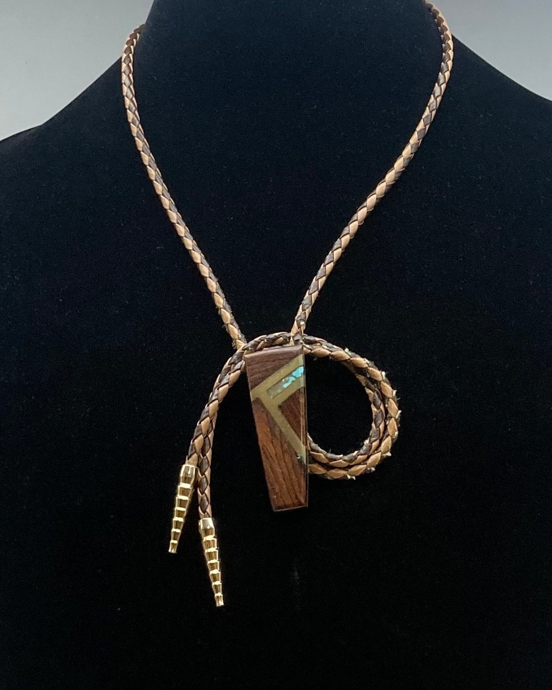 Native American Handmade Brown and Black Leatger Bolo Tie With Ironwood ...