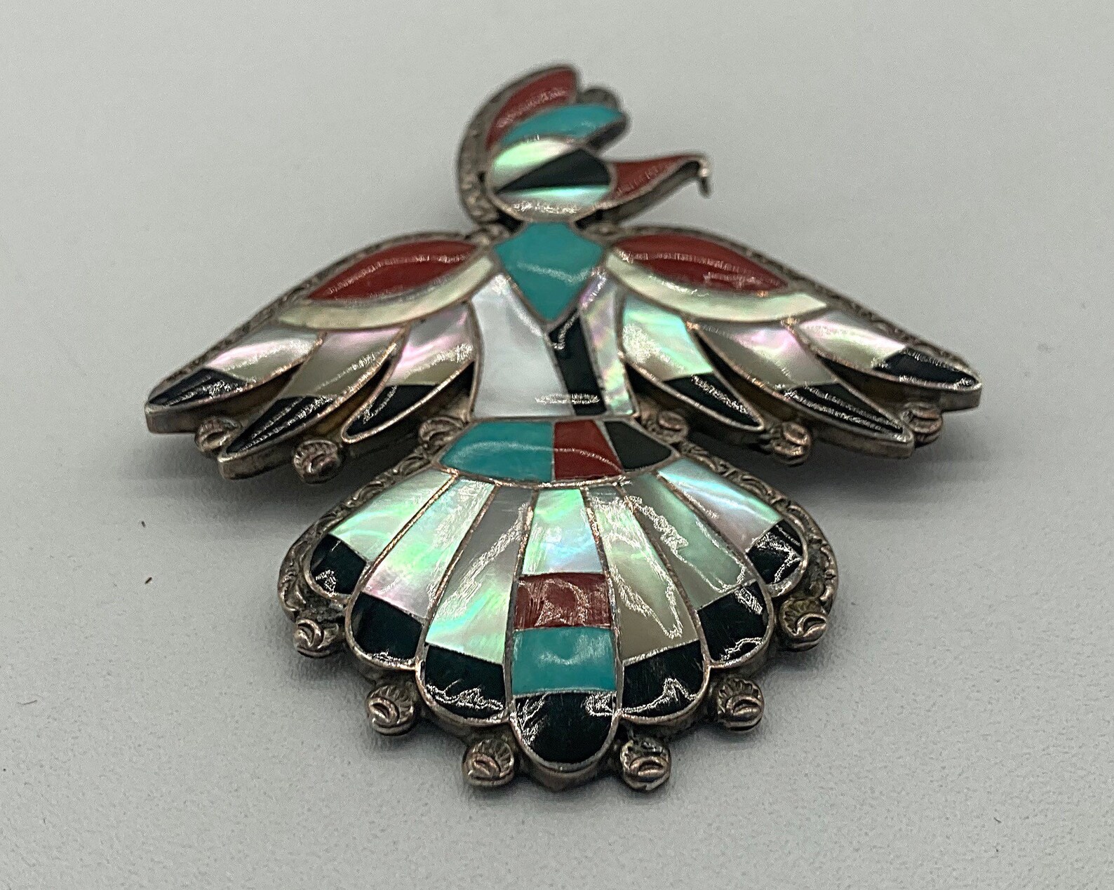 Artist Signed Zuni Handmade Sterling Silver Peyote Bird Pin / Pendant ...