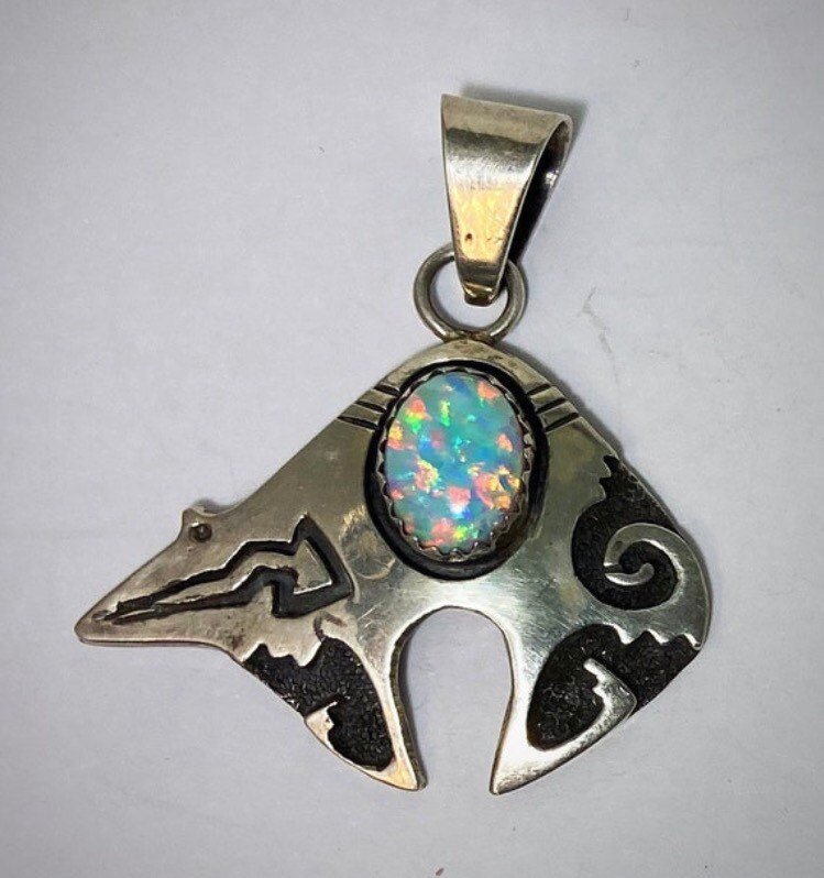 Artist Signed Hopi Handmade Sterling Silver and Fire Opal Heartline ...