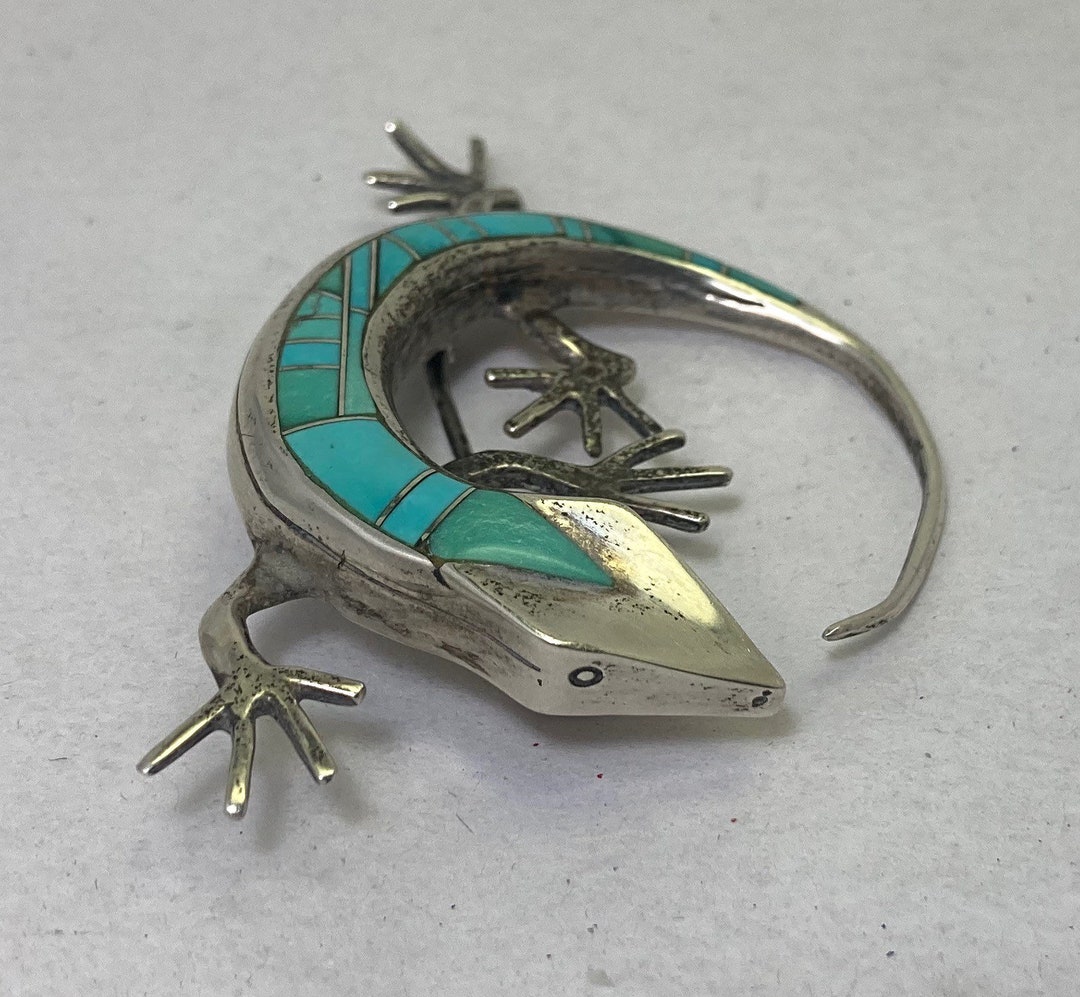 Artist Signed Native American Handmade Sterling Silver Lizard Pendant ...