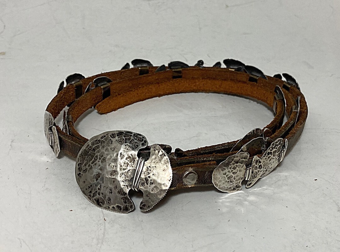 Navajo Handmade Leather Concho Belt With Sterling Silver Arrowhead ...