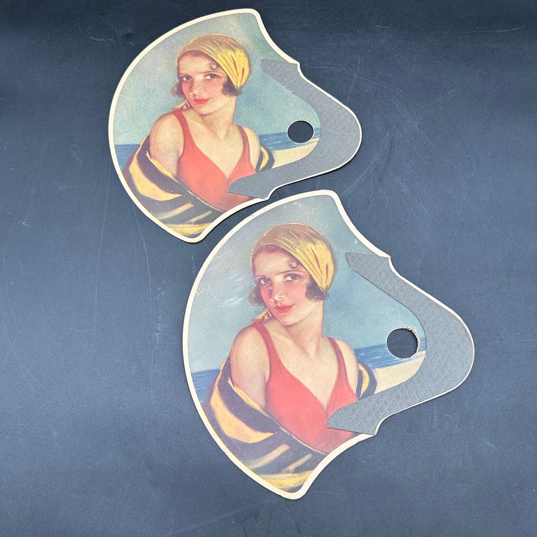 Early Century Somberg’s Restaurant Flapper Girl Hand Fan Pair / Vintage ...