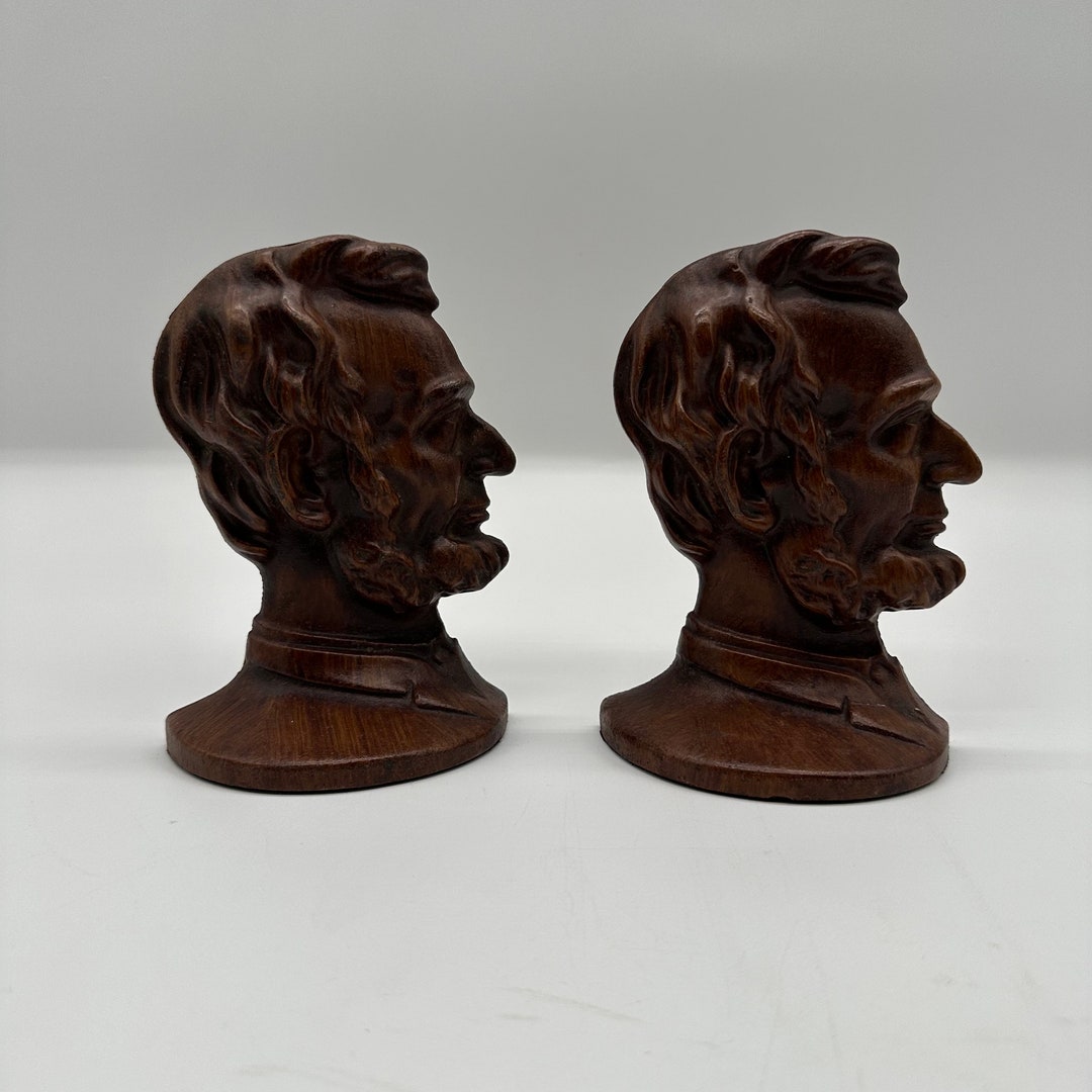 Robert Emig 1558 Faux Wood Abraham Lincoln Bust Cast Iron Bookends ...